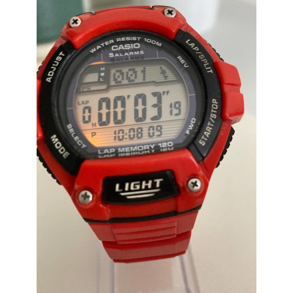 Casio W-S220 Red 5 Alarms Mens Chrono Watch - Gem